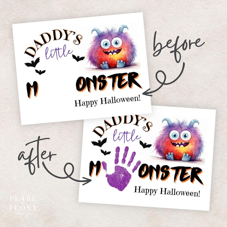 PRINTABLE Cute Halloween Handprint Art Craft for Dad, Little Monster ...