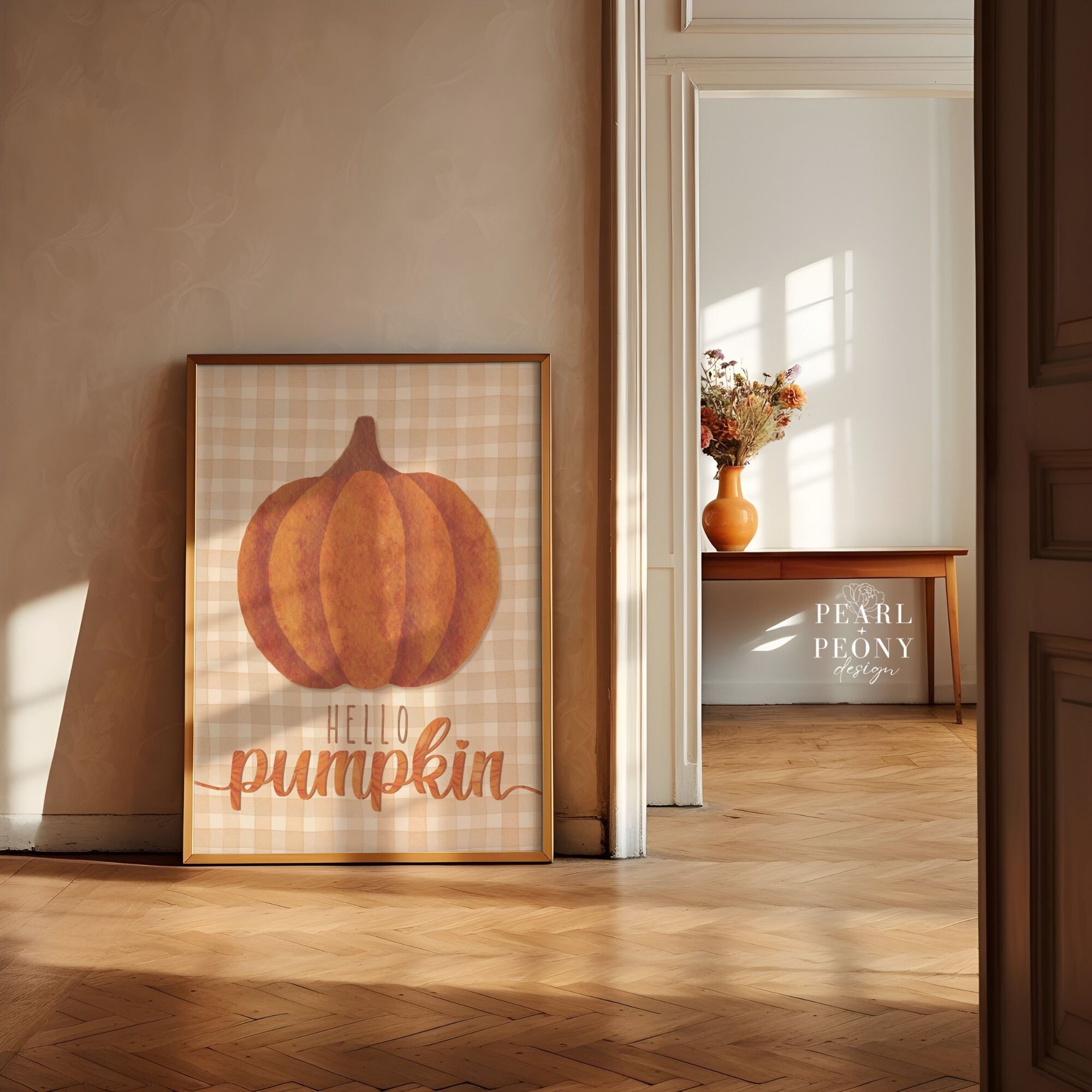 PRINTABLE Pumpkin Wall Art Hello Pumpkin Print Plaid Pumpkin - Etsy
