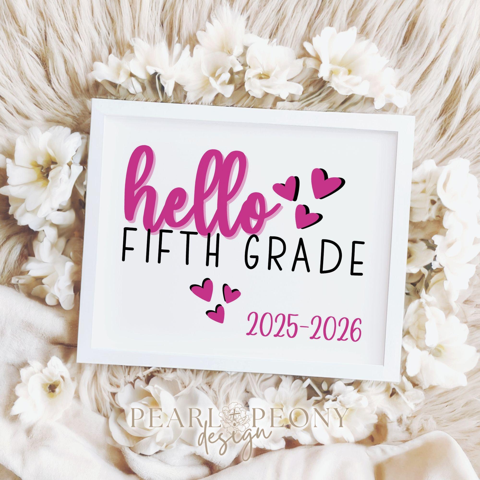 PRINTABLE Pink Preppy First Day of Fifth Grade, Hello Fifth Grade Sign ...