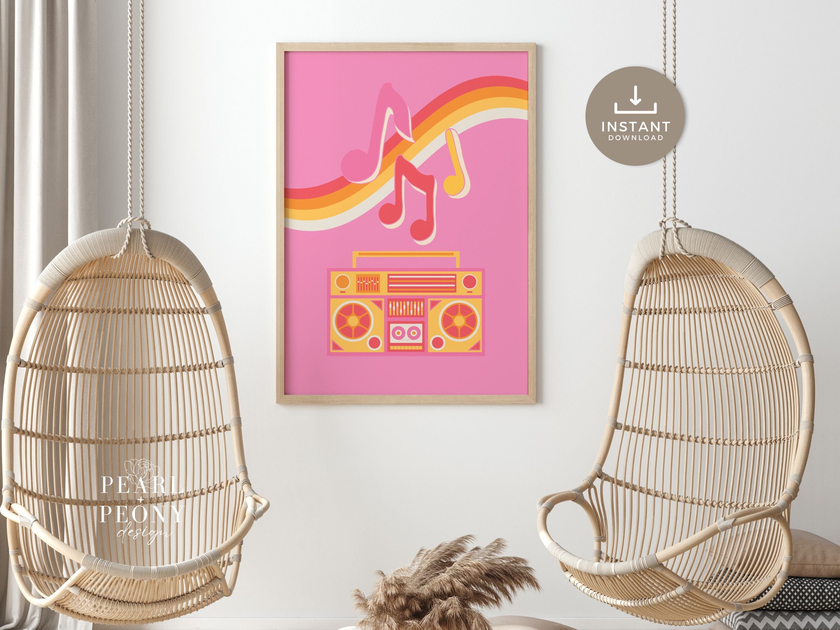 PRINTABLE Pink Preppy Retro Boom Box Wall Art Maximalist Wall - Etsy