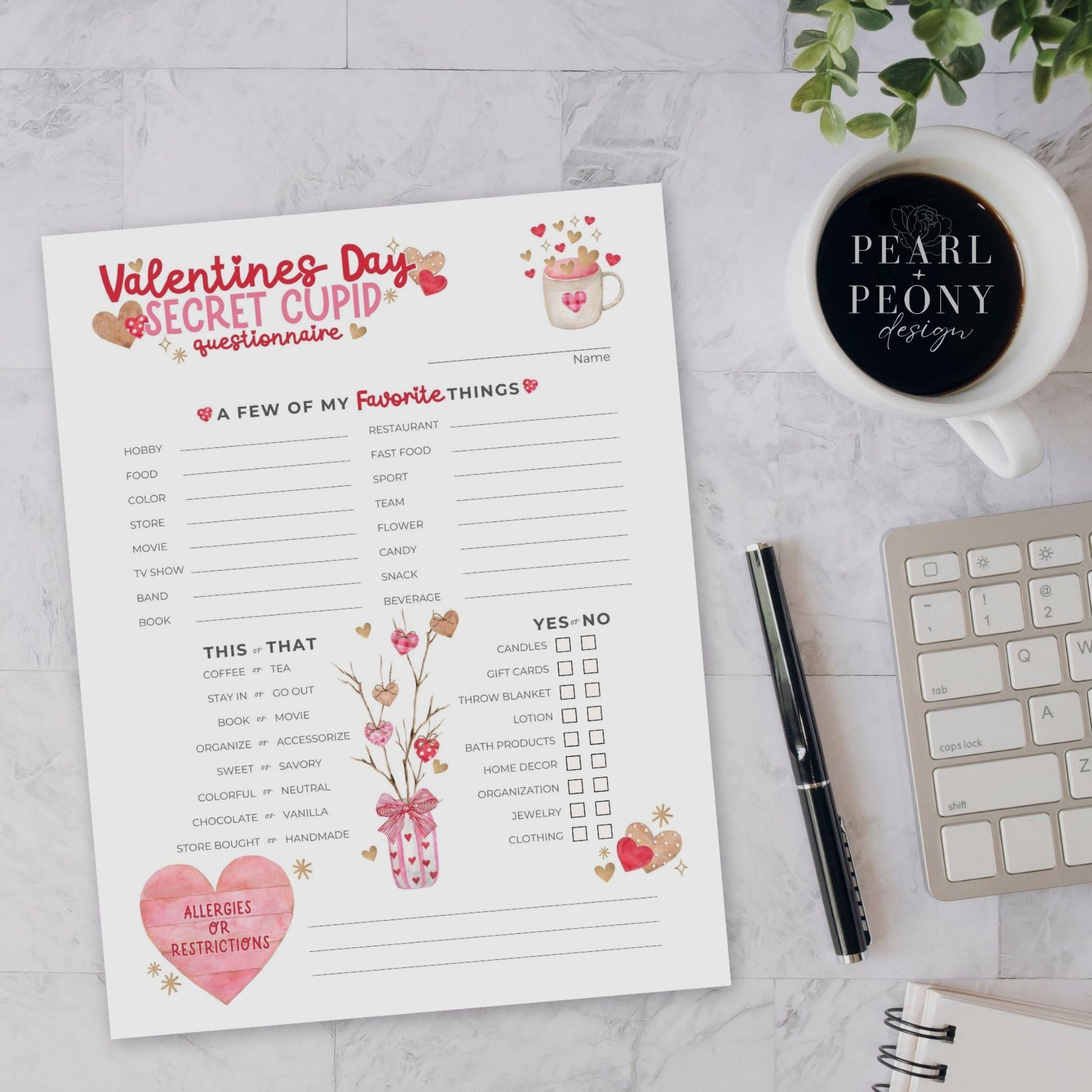 PRINTABLE Valentines Day Secret Cupid Questionnaire for Co-workers ...