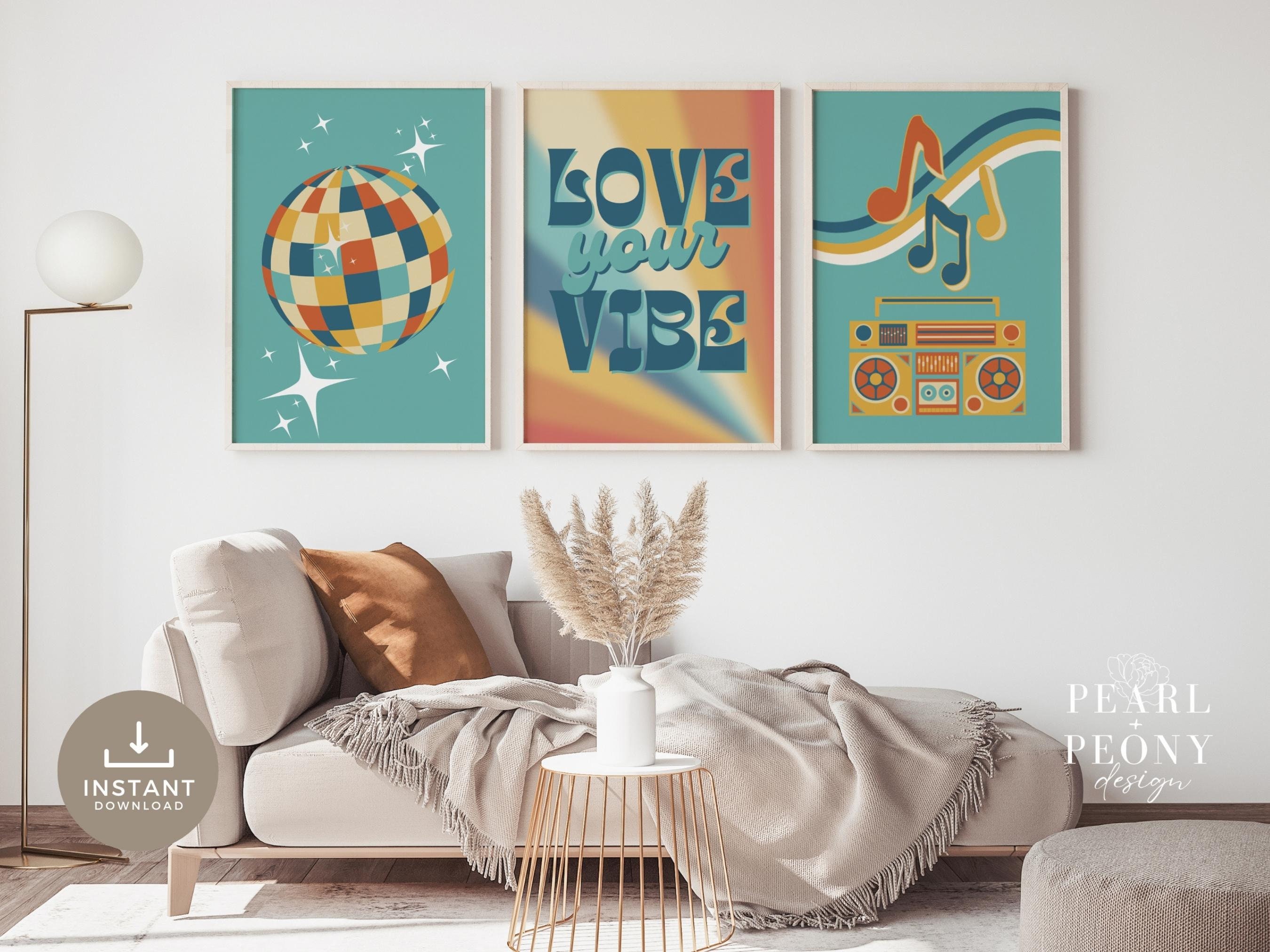PRINTABLE Teal Preppy Retro Disco Ball Wall Art, Maximalist Wall Decor ...