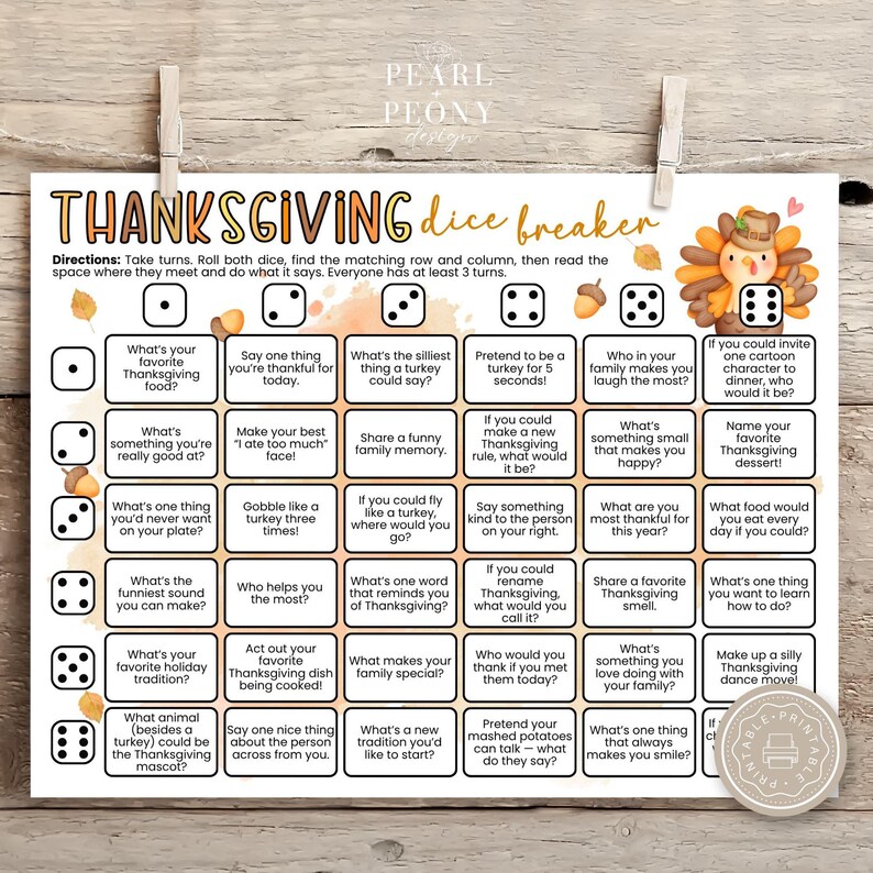 PRINTABLE Thanksgiving Dice Game, Ice Breaker, Dinner Conversation ...