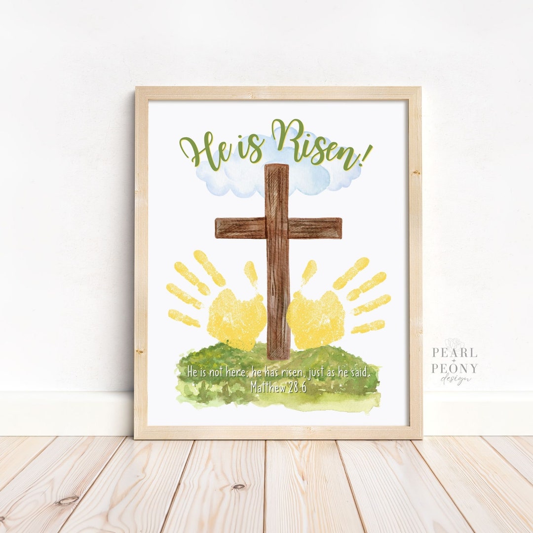 PRINTABLE Easter Handprint Art Craft for Kids, He is Risen Keepsake Art ...