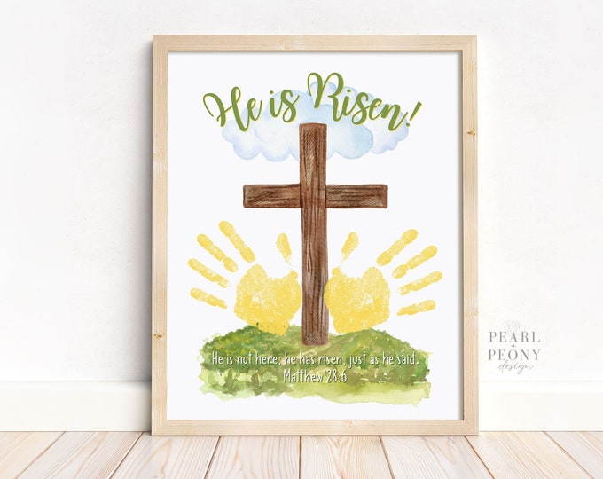PRINTABLE Easter Handprint Art Craft for Kids, He is Risen Keepsake Art ...