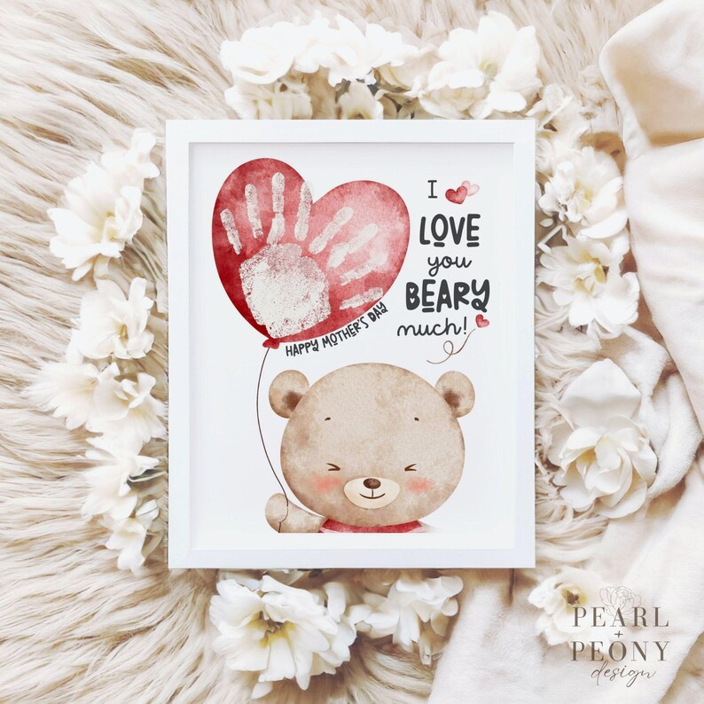 PRINTABLE Mothers Day Handprint Art Craft for Mom, Teddy Bear, Gift ...