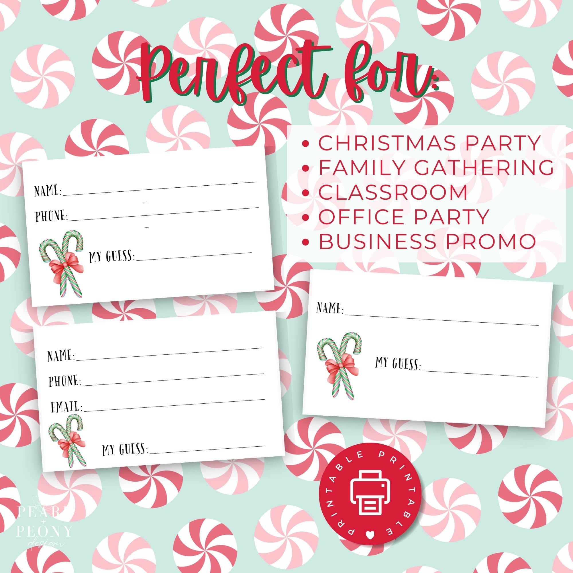 PRINTABLE Christmas Candy Guessing Game, Holiday Birthday Party Game ...