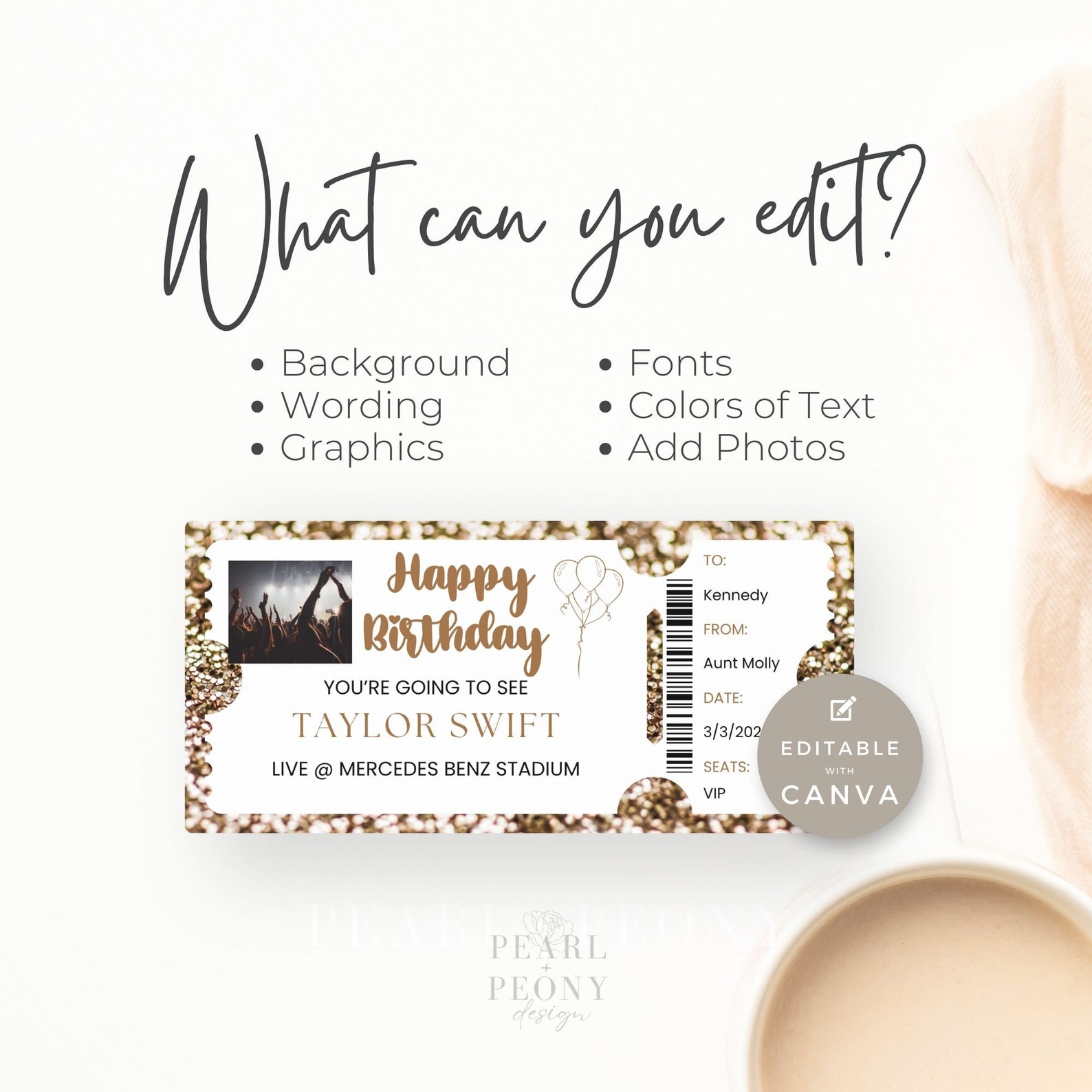 EDITABLE Concert Ticket Template, Personalized Event, Printable ...