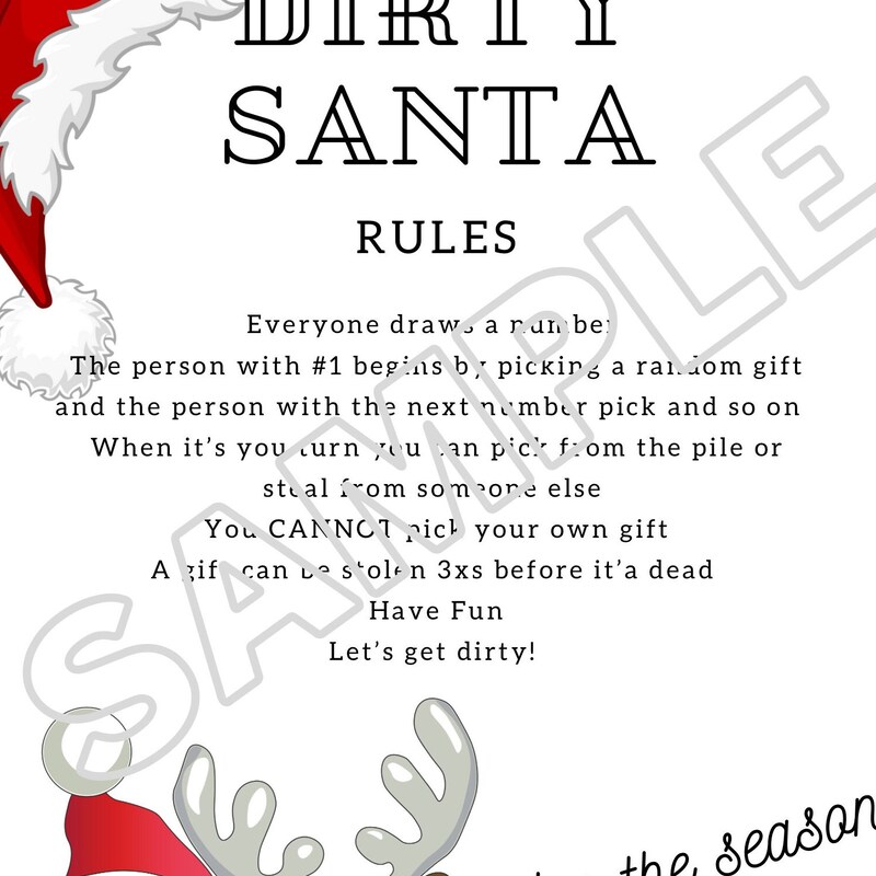 Dirty Santa Dice Game Printable - Etsy
