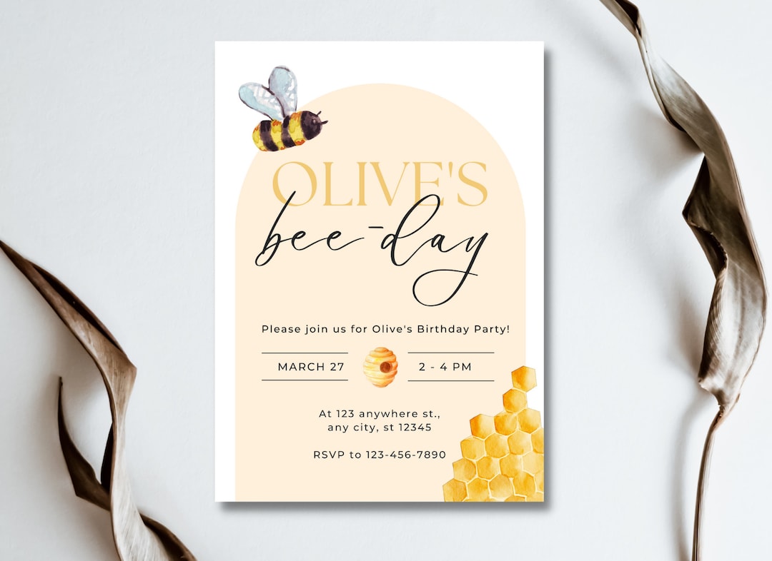 BEE DAY Birthday Party Invitation, Bee Birthday Invite, Gender Neutral ...