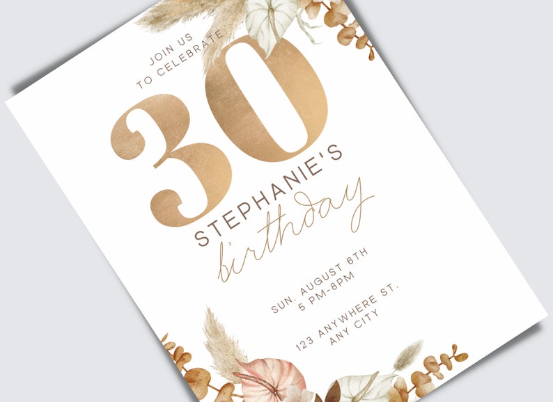30th BIRTHDAY, 30th Birthday Invite, 30th Birthday Invitation, Gold ...