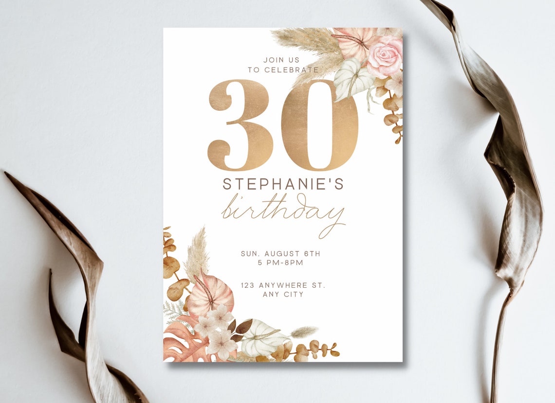 30th BIRTHDAY, 30th Birthday Invite, 30th Birthday Invitation, Gold ...