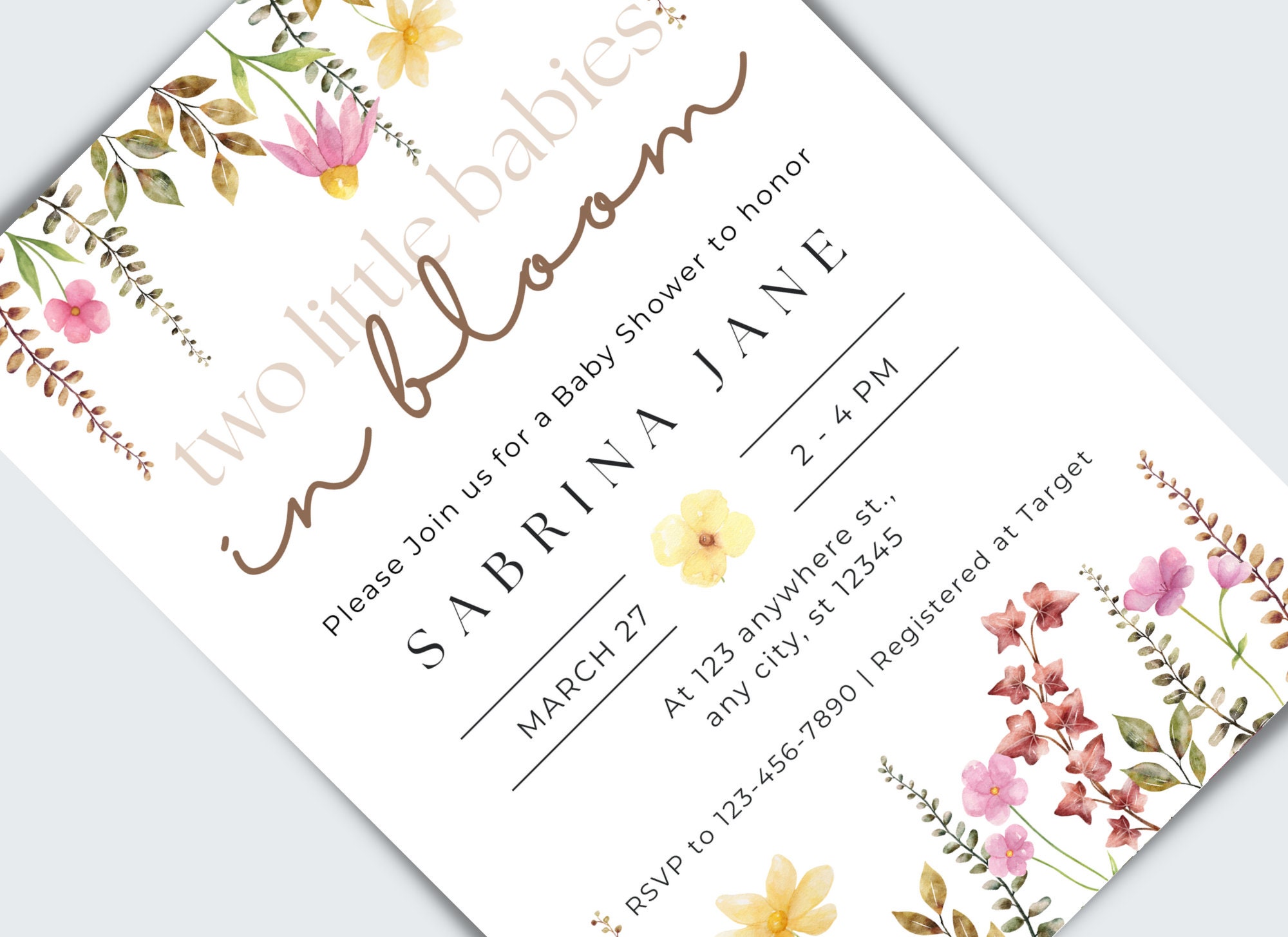 TWIN Babies in Bloom Baby Shower Invite, Baby in Bloom, Girl Baby ...