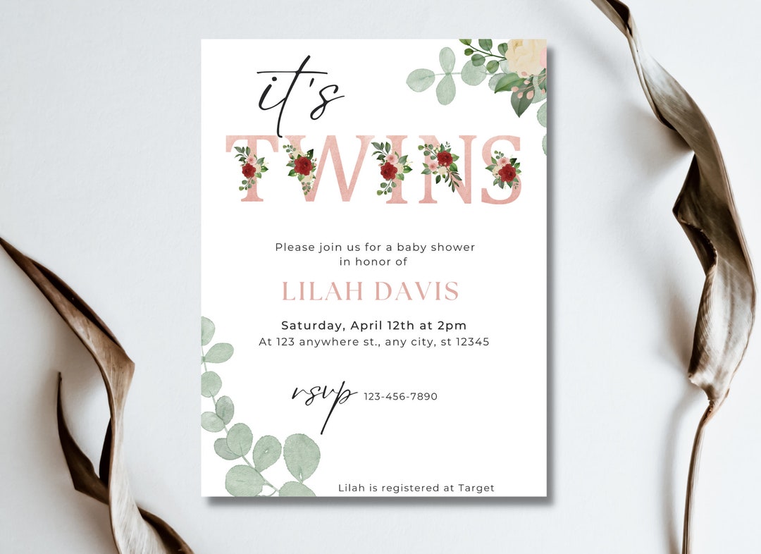 IT'S TWINS Girl Baby Shower Invitation, Twin Girls Invite, Boho Baby ...