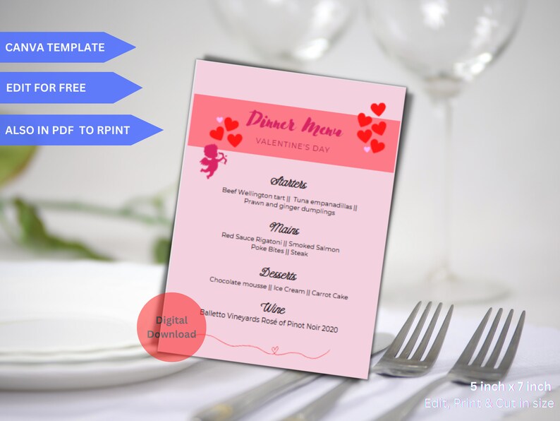Printable & Editable Valentine's Day Dinner Menu, Instant Download as ...