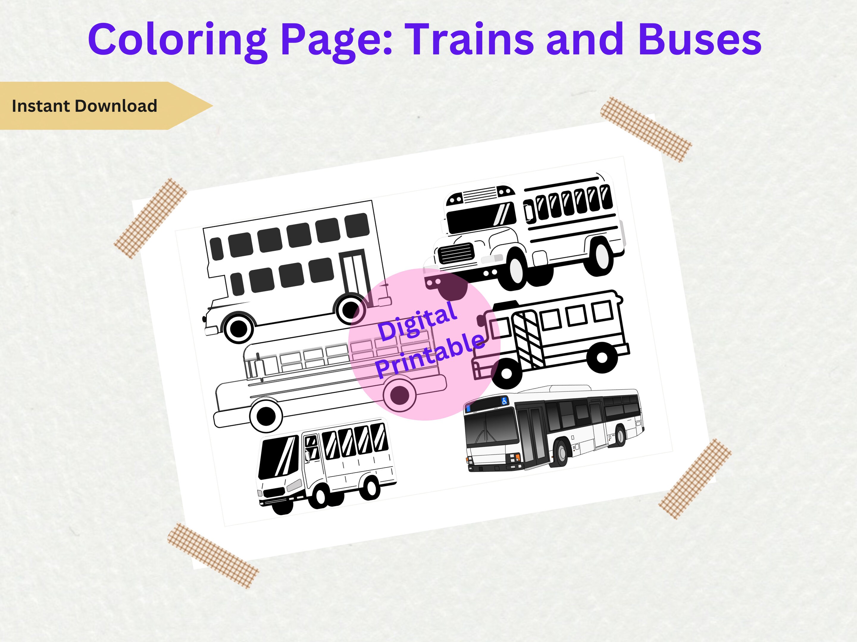 Coloring Pages for Kids: Trains and Buses, Instant PDF Download - Etsy