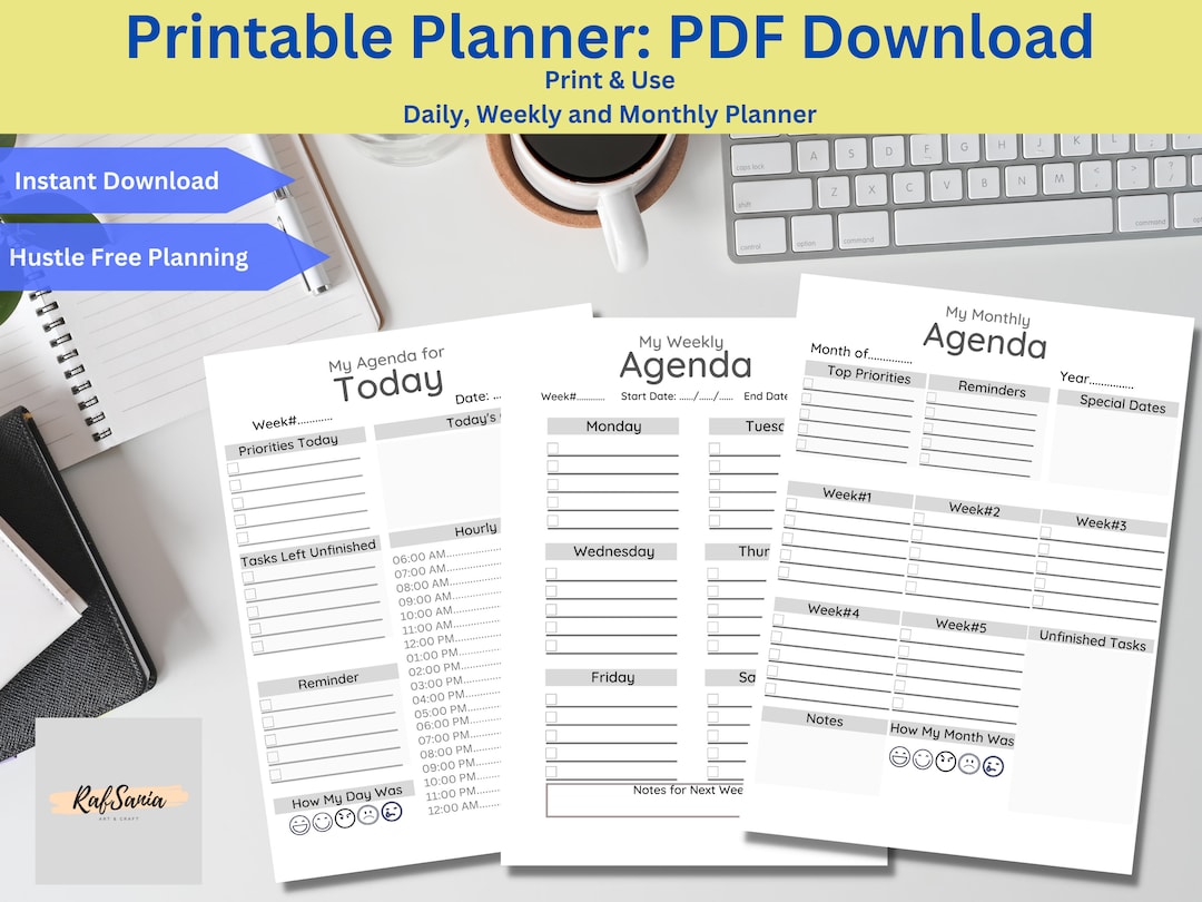 Printable Planner: Daily, Weekly & Monthly Planner. Instant PDF ...