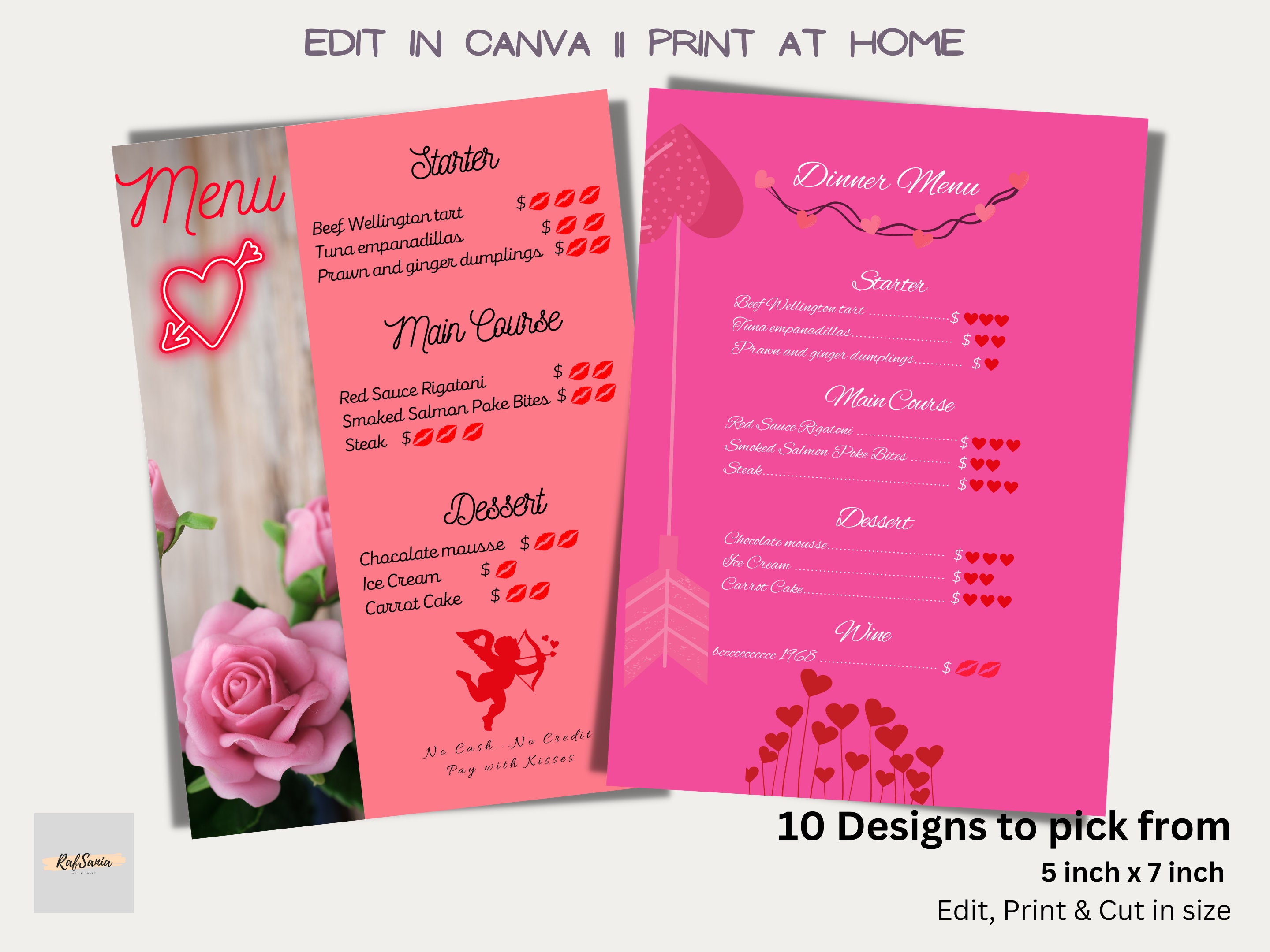 Valentine's Day Dinner Menu: Canva Template, 10 Designs, Edit & Print ...