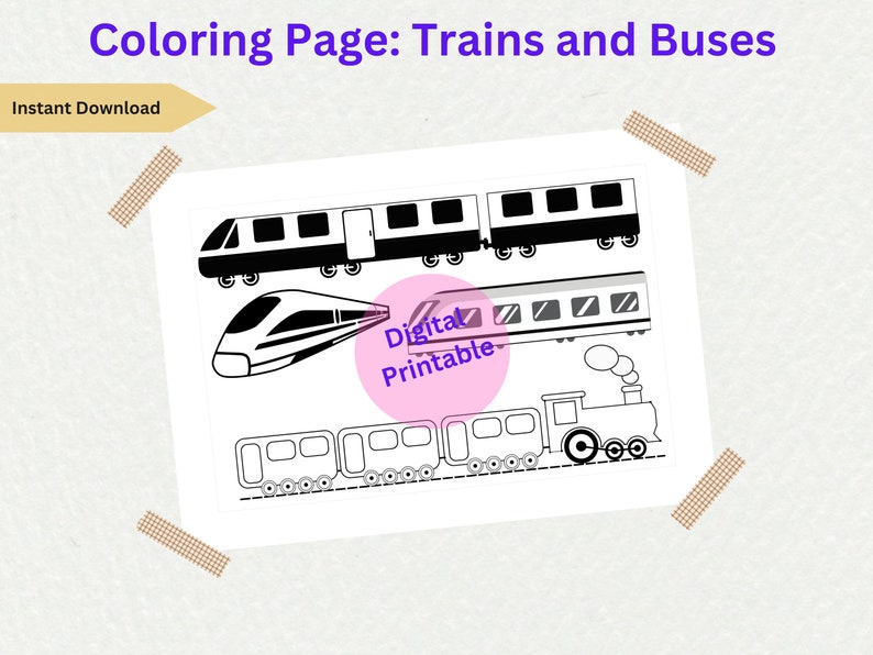 Coloring Pages for Kids: Trains and Buses, Instant PDF Download - Etsy