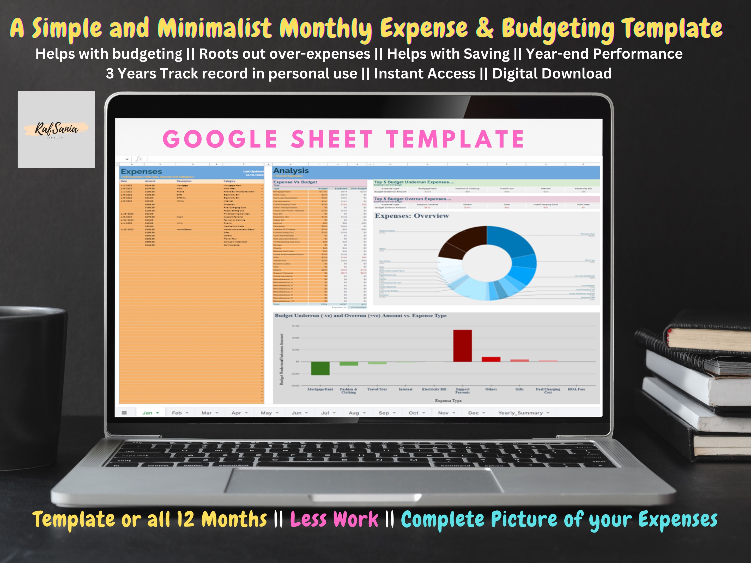 Monthly Budget & Expense Template Google Sheet, Simple and Minimalist ...