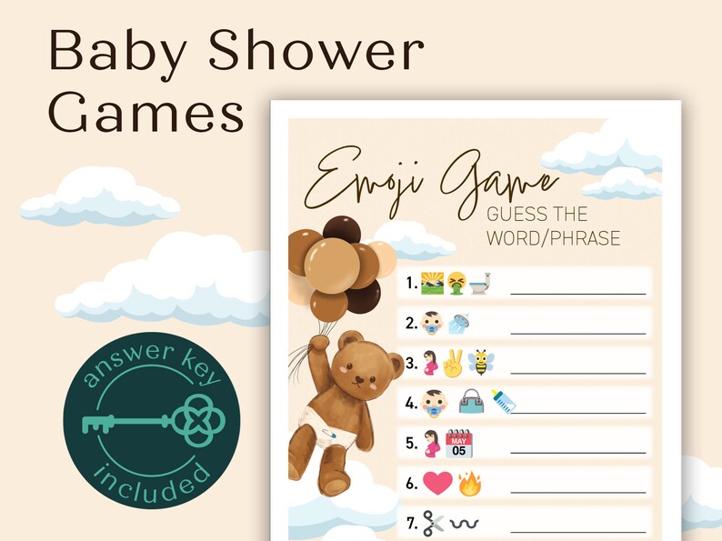 Brown Bear Baby Shower Games Emoji Game Printable Instant - Etsy