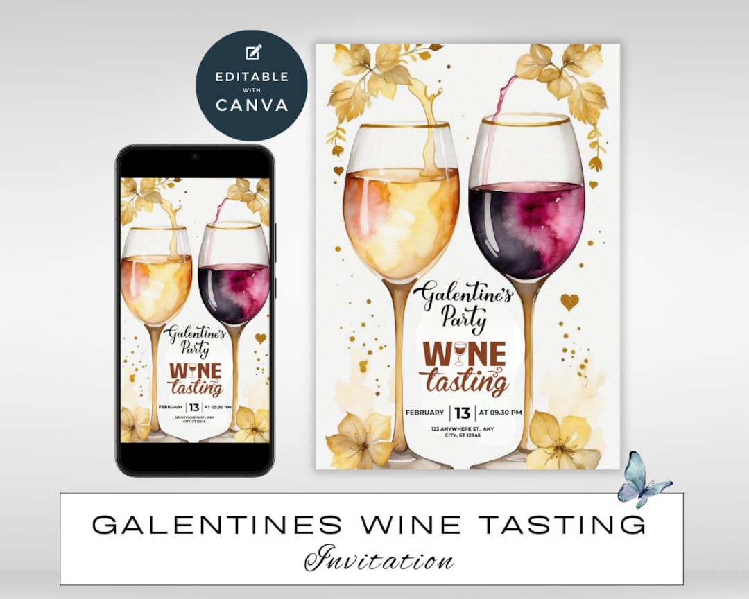 Galentines Wine Tasting Invitation | 5" X 7" | BONUS Mobile Invitation ...
