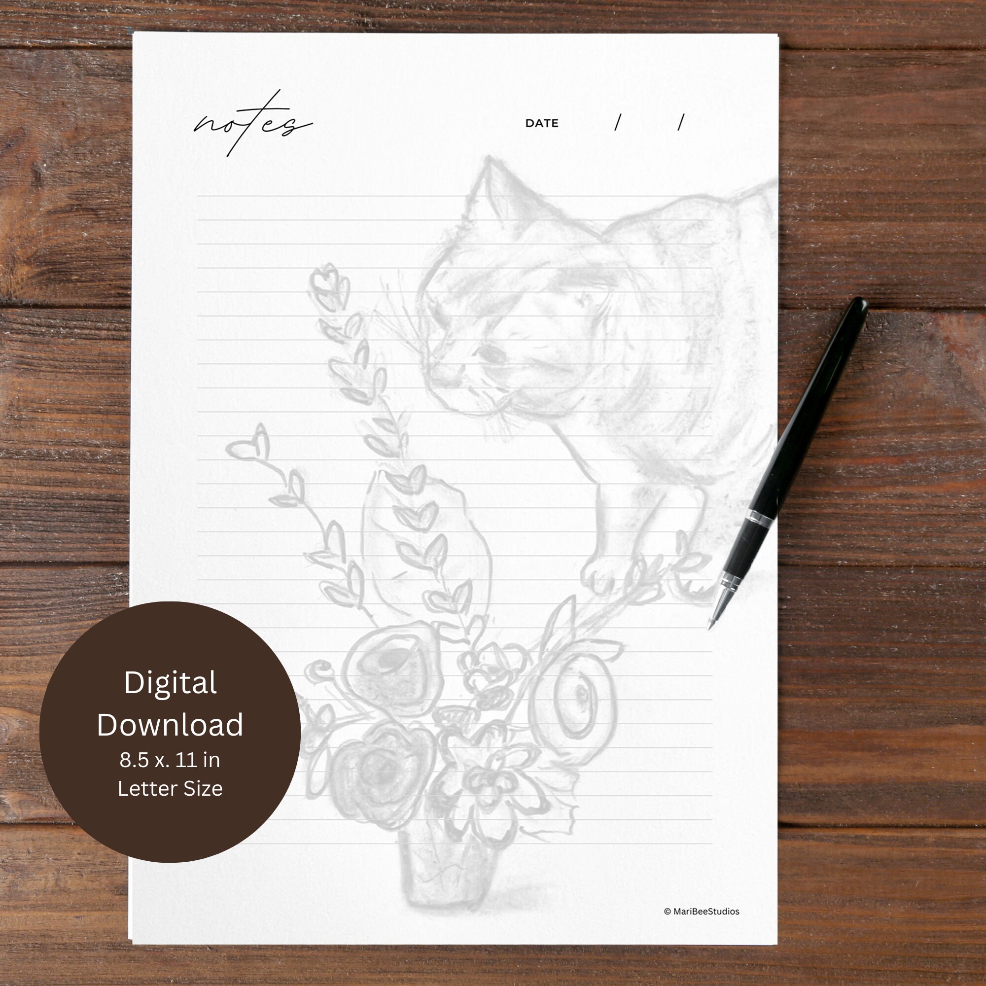 Printable Cat Sketch Stationary Notepad, Cat Portrait Stationary, Pet ...