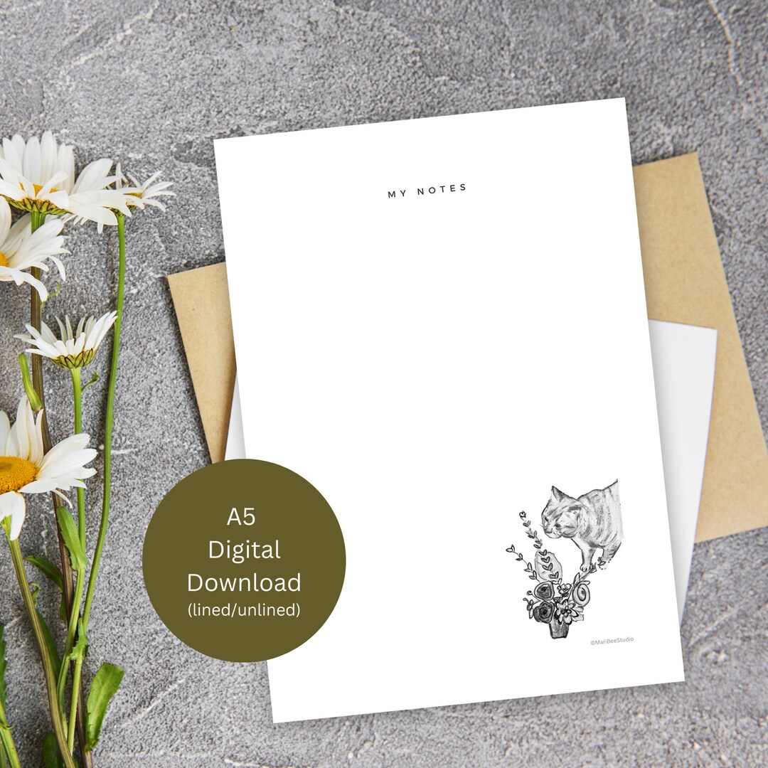 Printable Cat Sketch Stationary Notepad, Cat Portrait, Pet Sketch ...