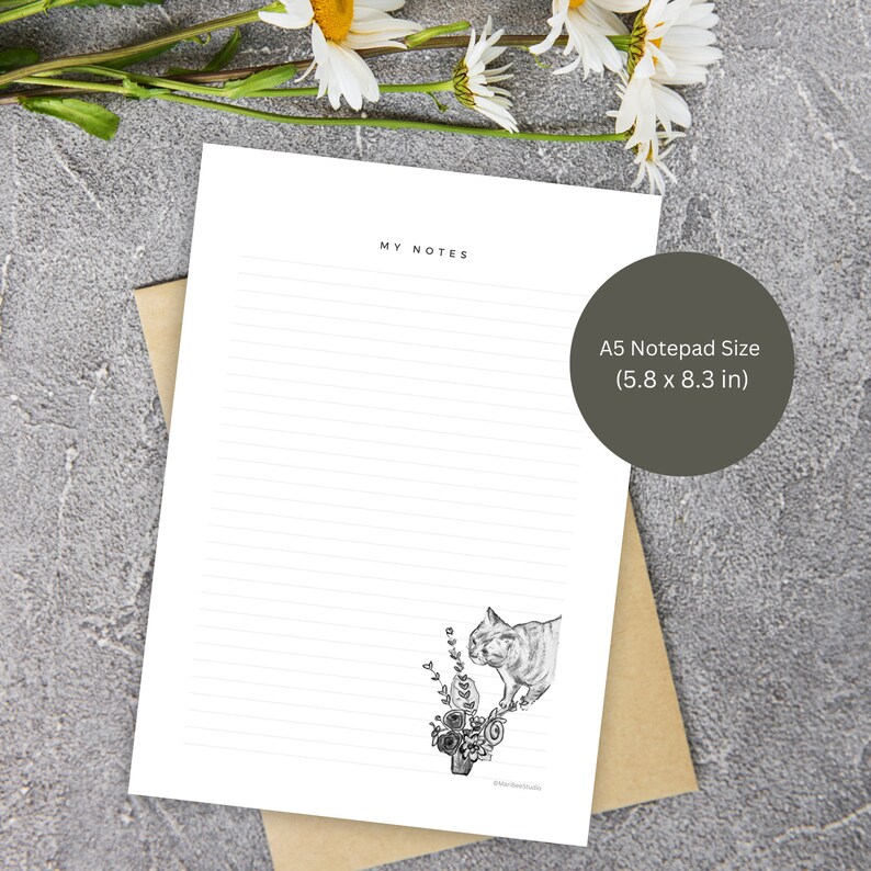 Printable Cat Sketch Stationary Notepad, Cat Portrait, Pet Sketch ...