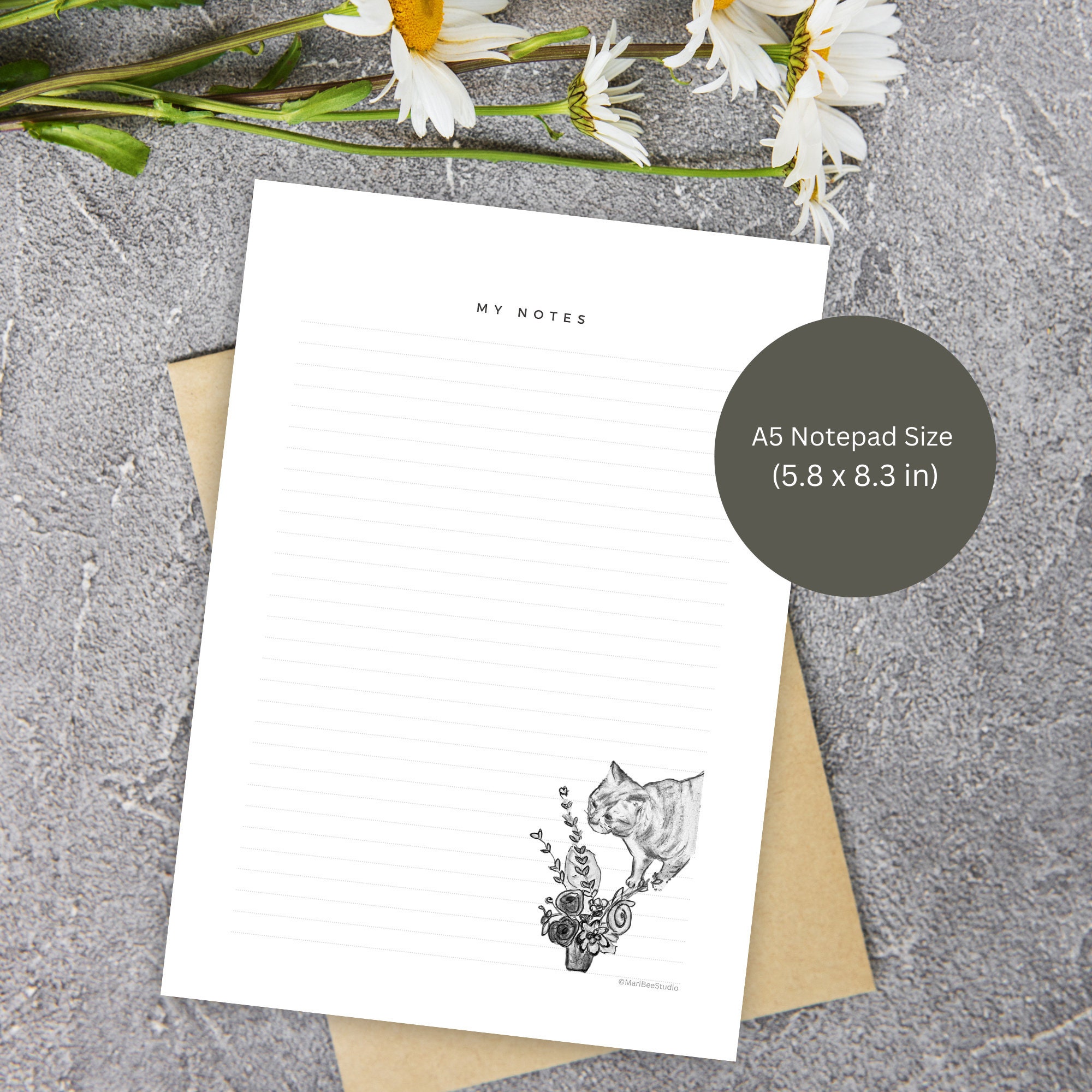 Printable Cat Sketch Stationary Notepad, Cat Portrait, Pet Sketch ...