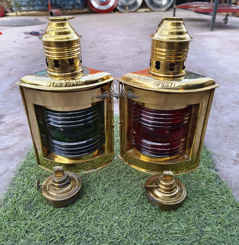 Brass Port & Starboard Ship Lanterns | Nautical Oil Lamps | Red, Green ...