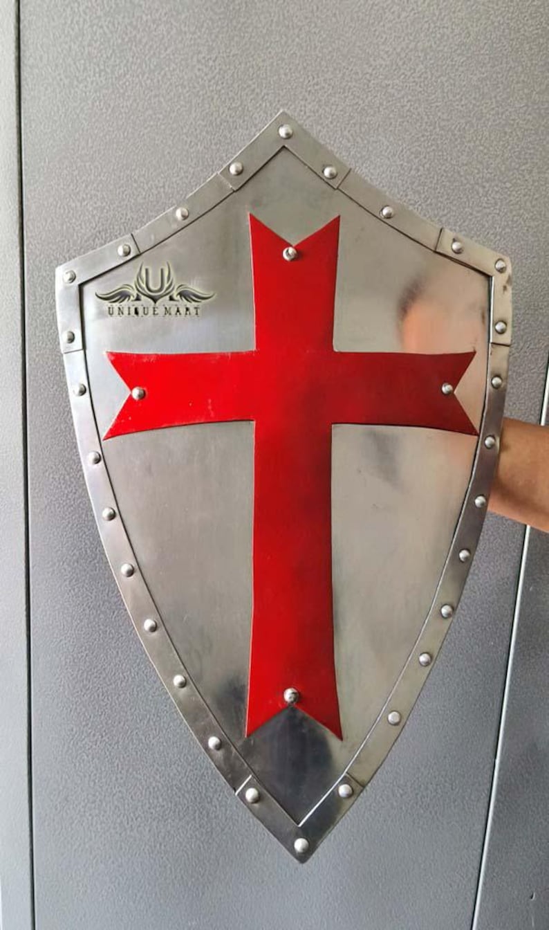 Medieval Armor Knight Red Cross Shield | Battle Warrior Templar Heater ...