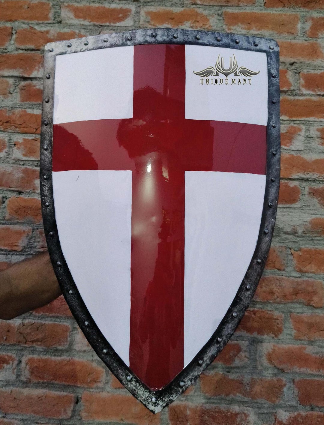 Medieval Knight Templar Heater Shield - Red Cross Battle Shield ...