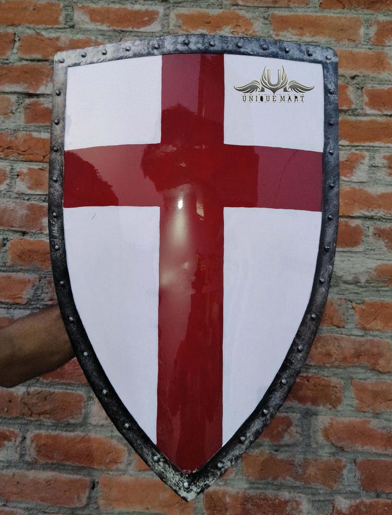 Medieval Knight Templar Heater Shield - Red Cross Battle Shield ...