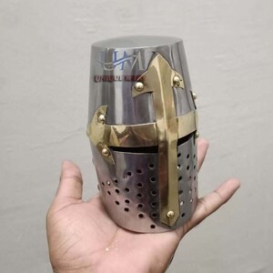 Mini Knight Templar Helmet: Silver & Brass Crusader Decor (5 Inch) - Etsy