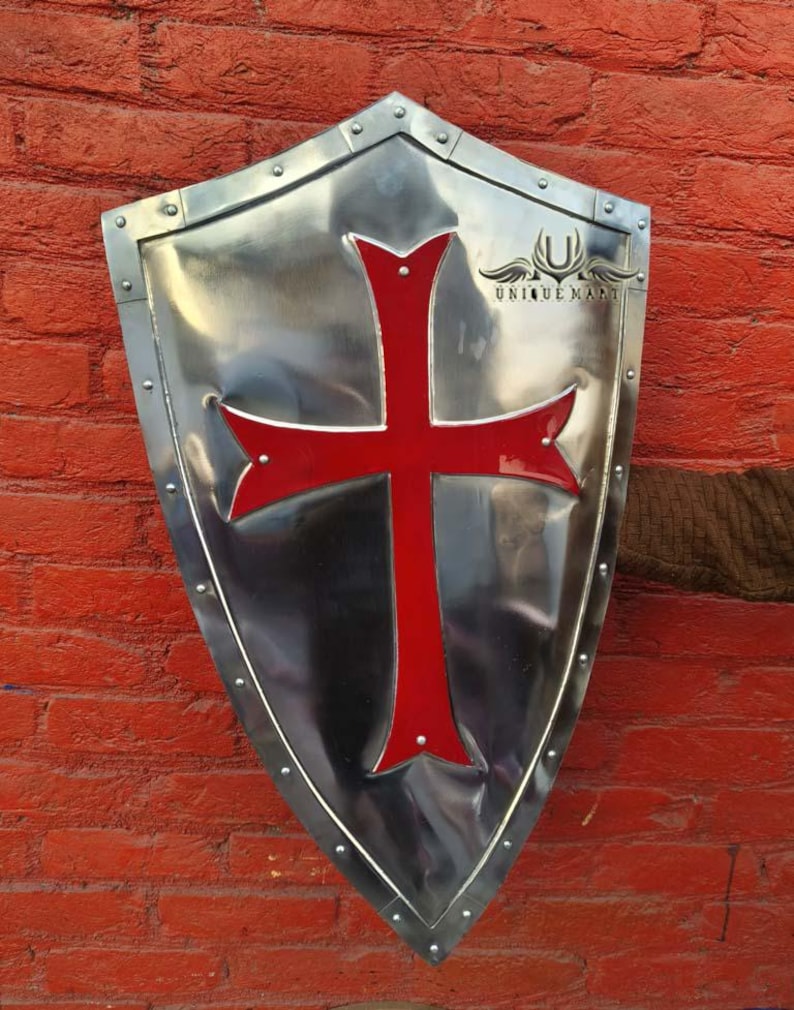 Medieval Armor Knight Red Cross Shield | Battle Warrior Templar Heater ...