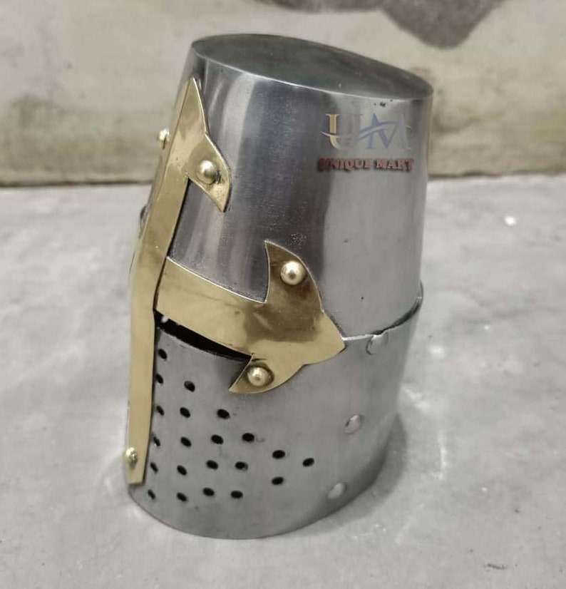 Mini Knight Templar Helmet: Silver & Brass Crusader Decor (5 Inch) - Etsy