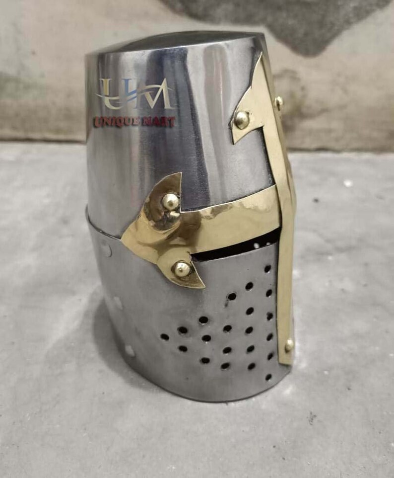Mini Knight Templar Helmet: Silver & Brass Crusader Decor (5 Inch) - Etsy