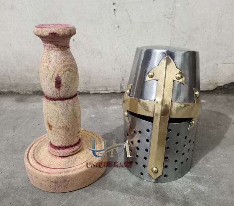 Mini Knight Templar Helmet: Silver & Brass Crusader Decor (5 Inch) - Etsy