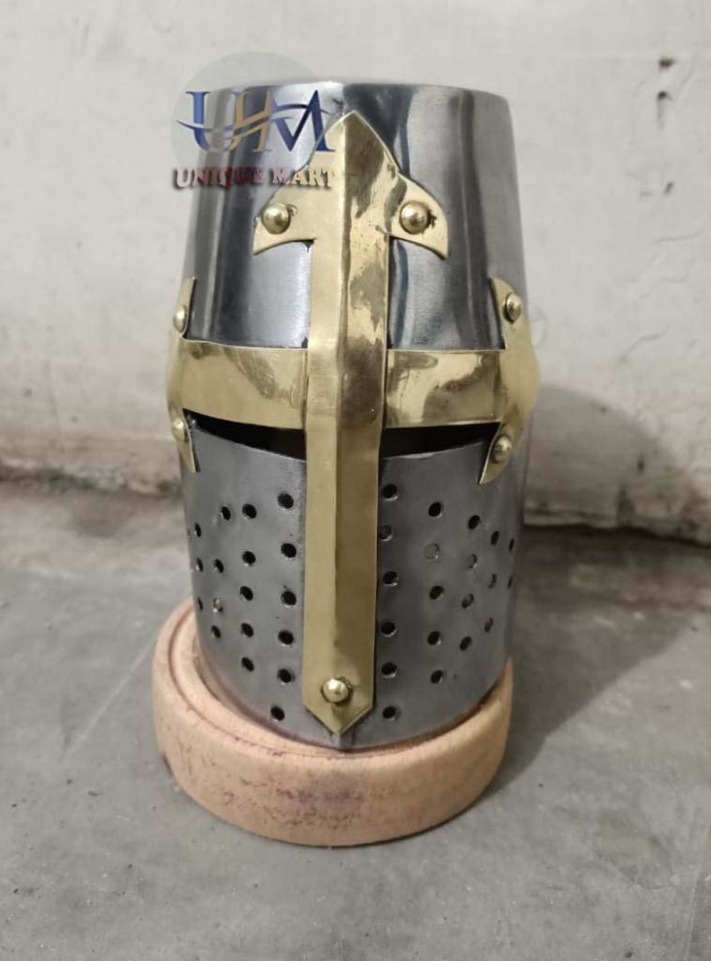 Mini Knight Templar Helmet: Silver & Brass Crusader Decor (5 Inch) - Etsy
