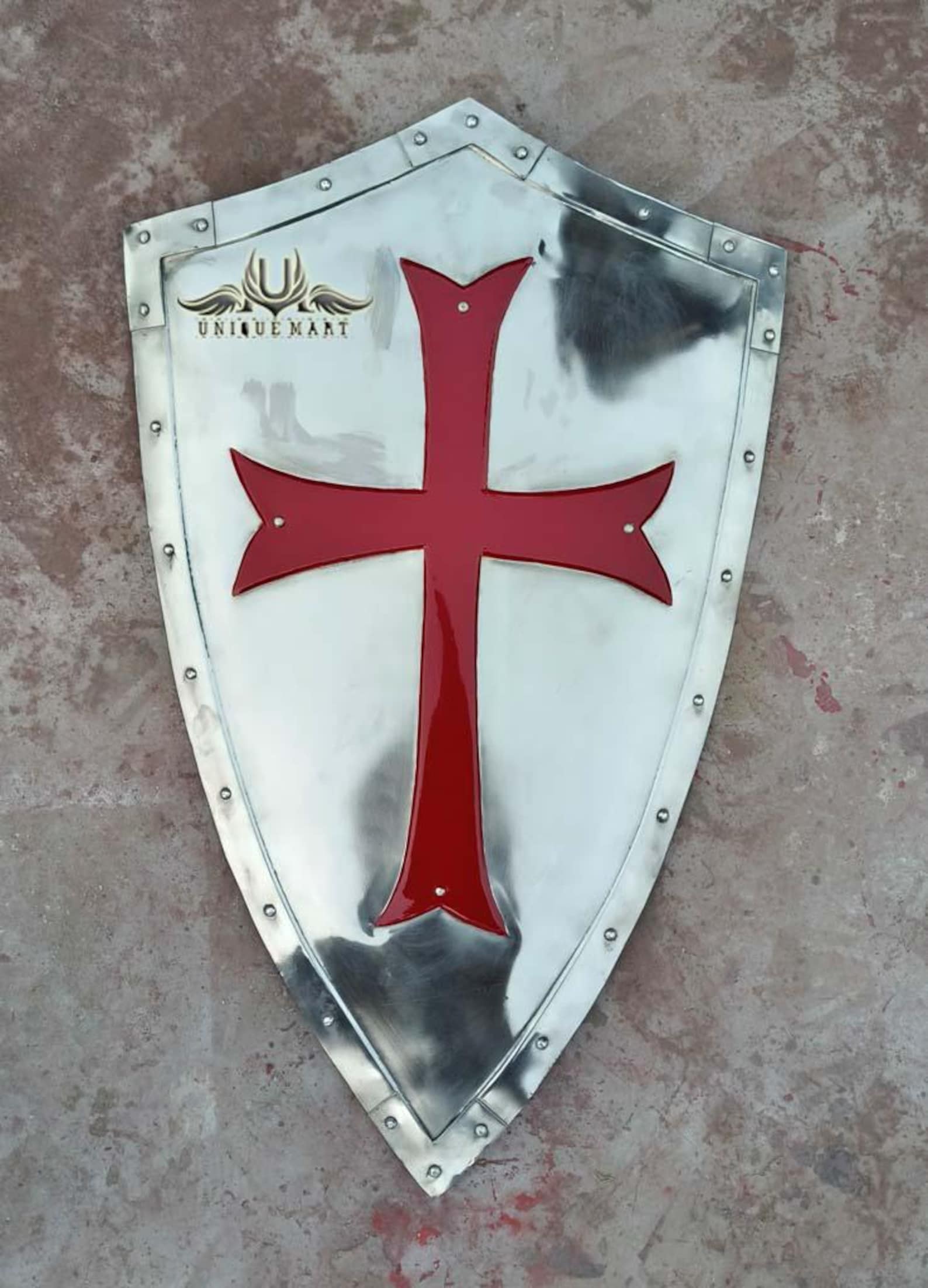 Medieval Armor Knight Red Cross Shield | Battle Warrior Templar Heater ...