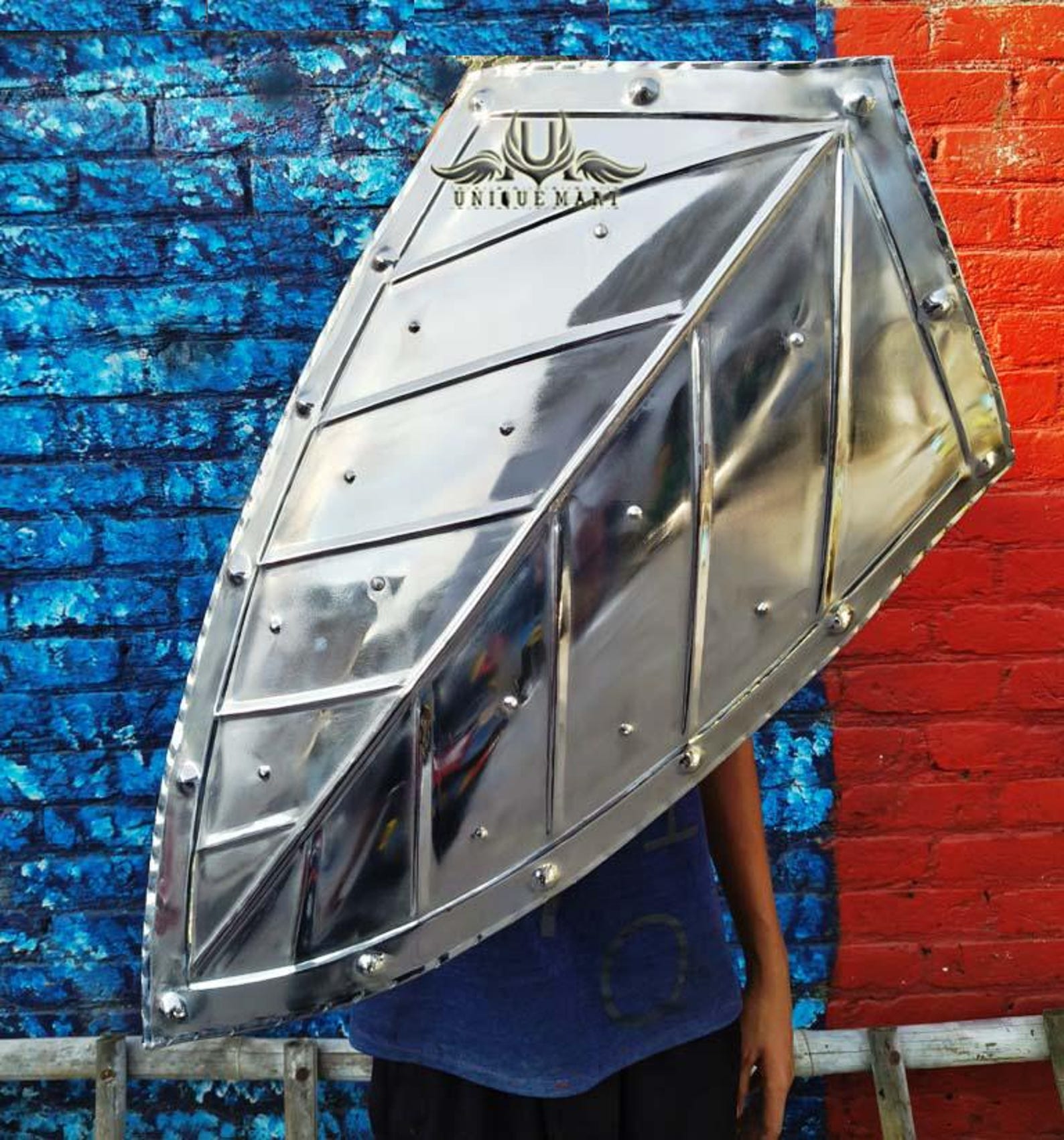 Medieval Steel Heater Shield: Leaf Design LARP Cosplay Armor - Etsy