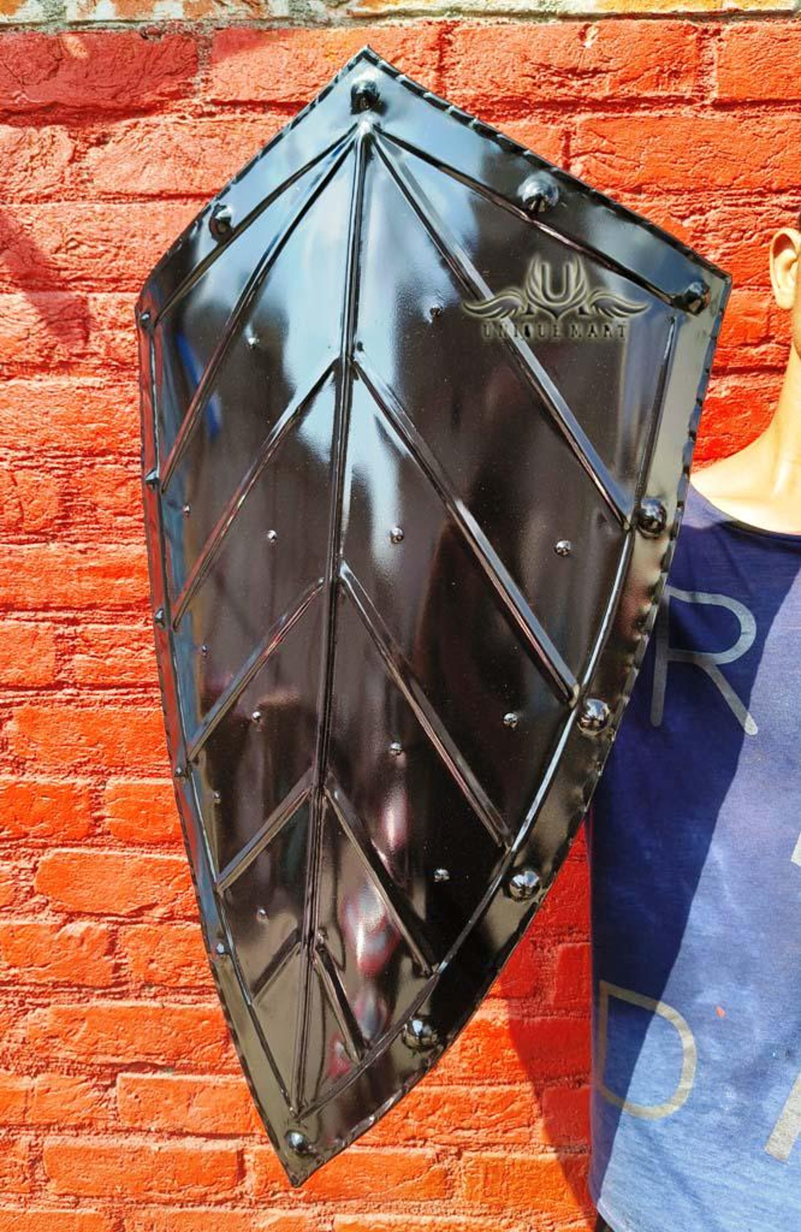Medieval Steel Heater Shield: Leaf Design LARP Cosplay Armor - Etsy