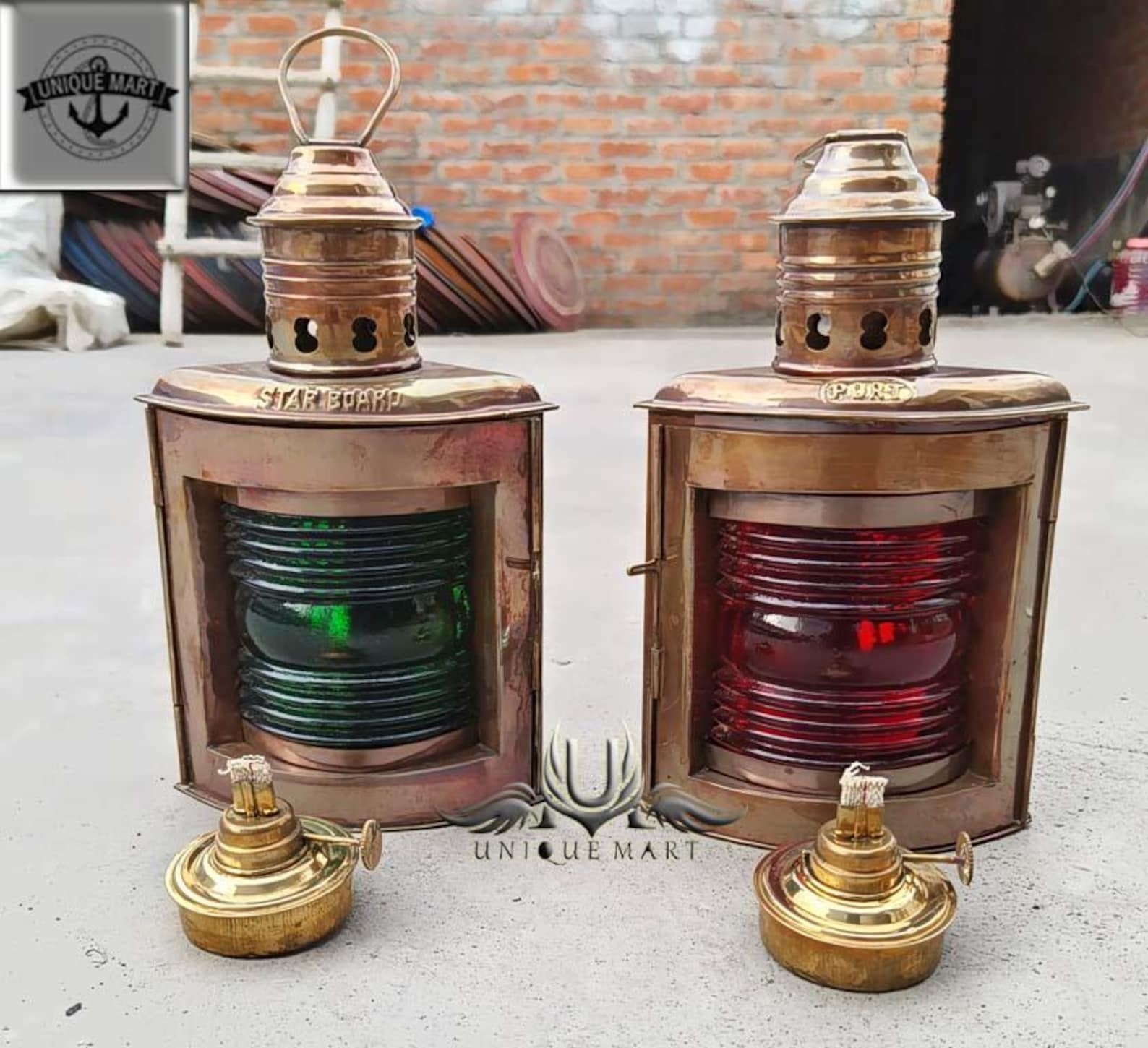 Brass Port & Starboard Lanterns | Nautical Oil Lamps, Red and Green ...