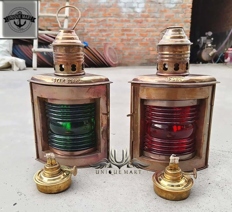 Brass Port & Starboard Lanterns | Nautical Oil Lamps, Red and Green ...