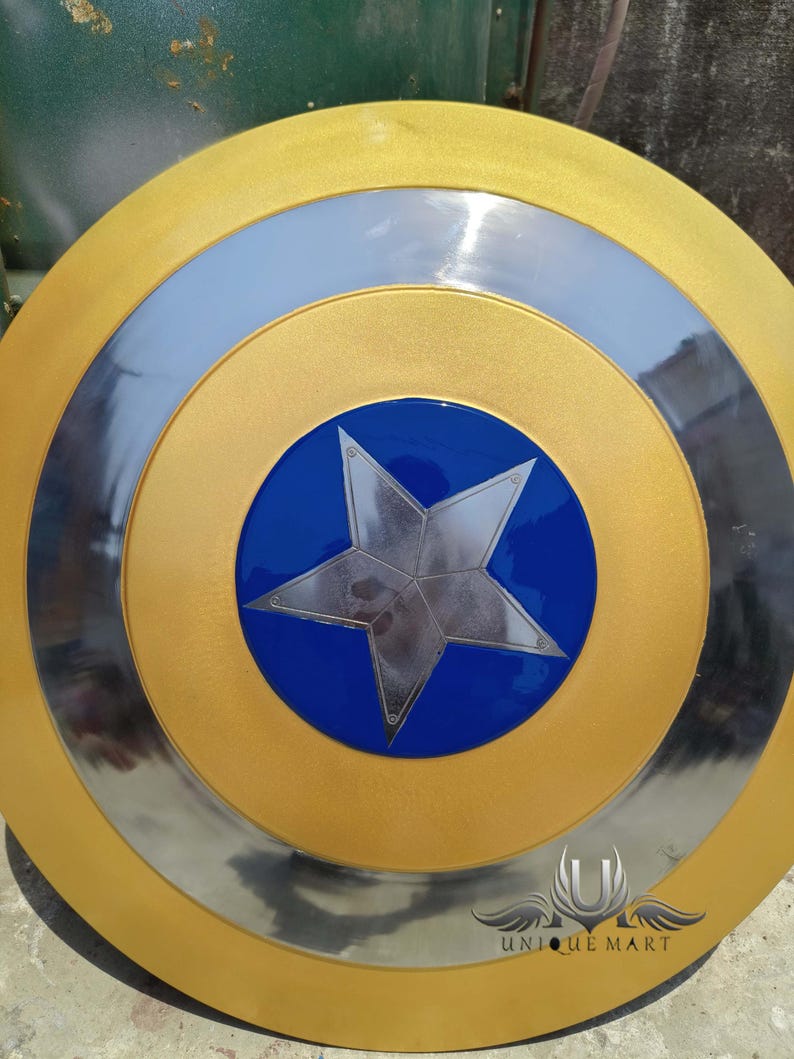 Gold Finish Captain America Shield: Metal Prop Replica, 22'' Avengers ...