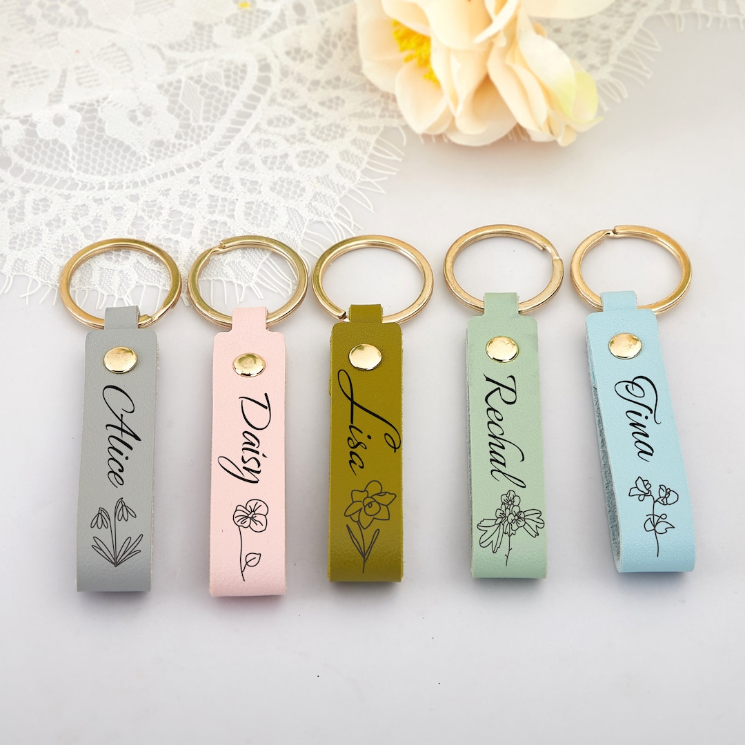 Personalized Birth Flower Keychain,custom Women Keychain With Name ...