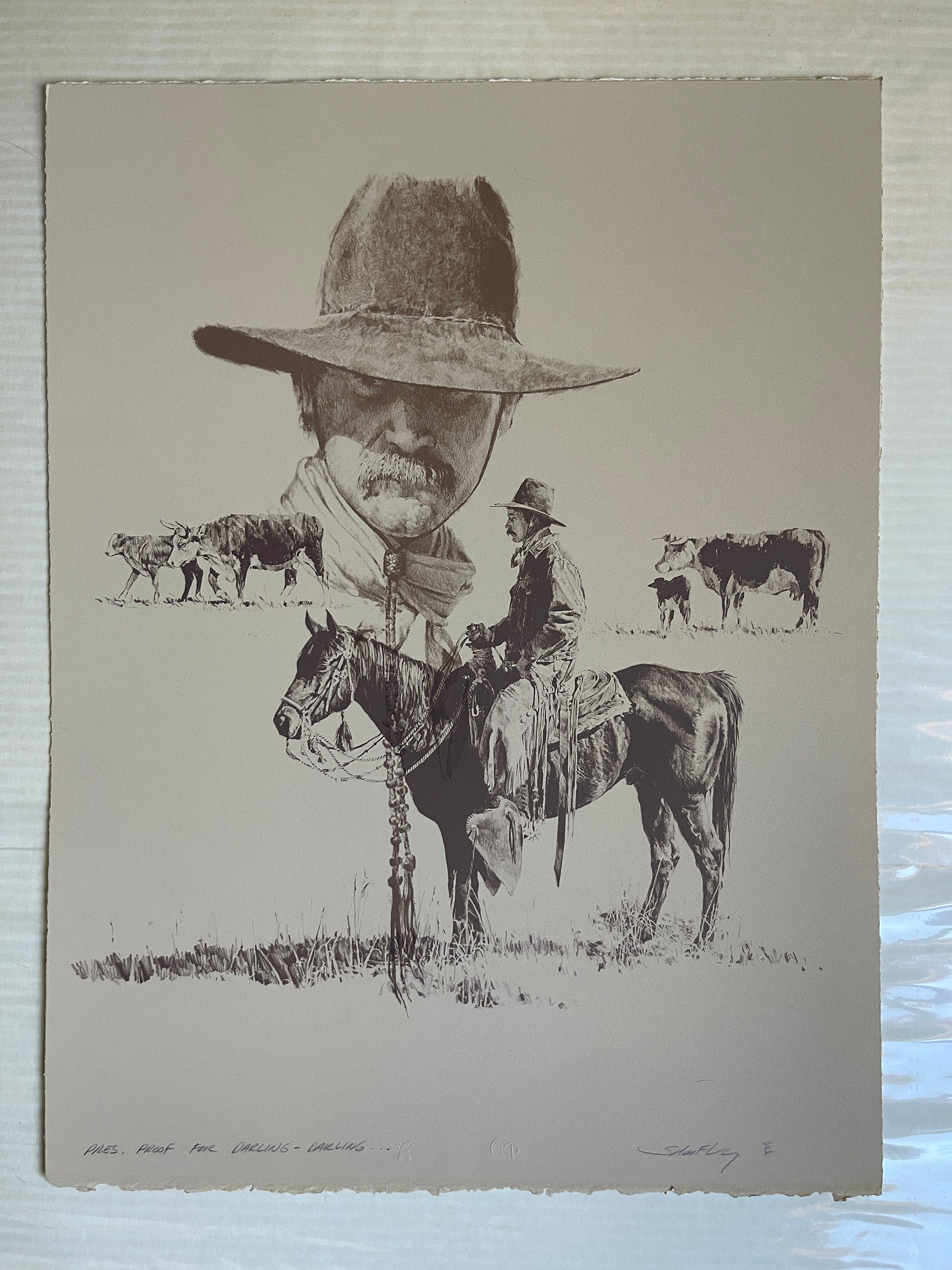 Robert Shoofly Cowboy 1980s Original Limited Lithograph Horse Art Hand ...