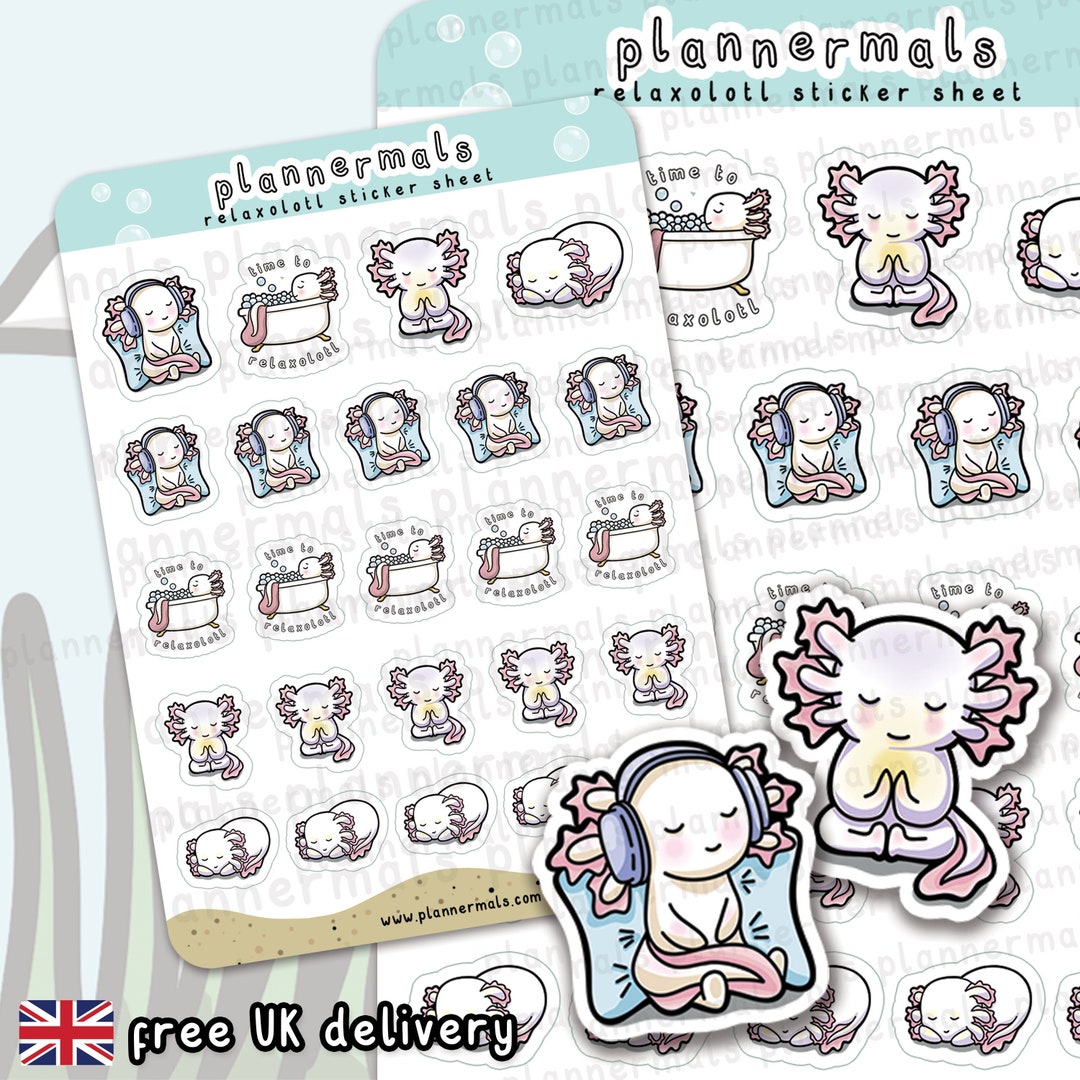 Axolotl Sticker Sheet Cute Wellness Tracker Sticker Book Journal Deco ...