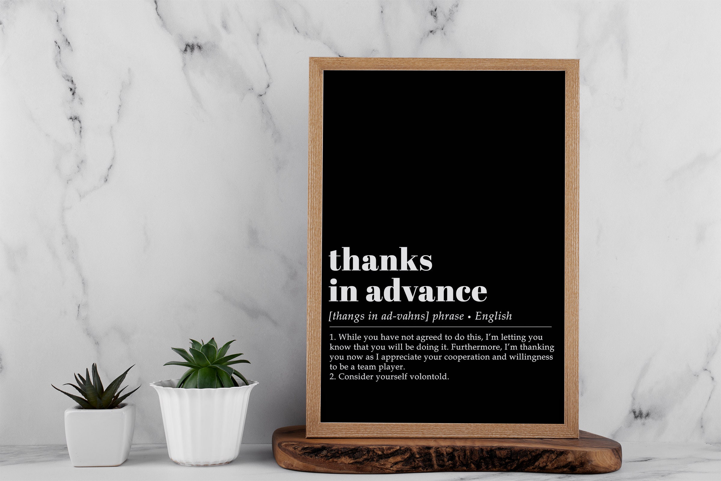 Funny Office Wall Decor Office Wall Art Thanks in Advance Definition ...